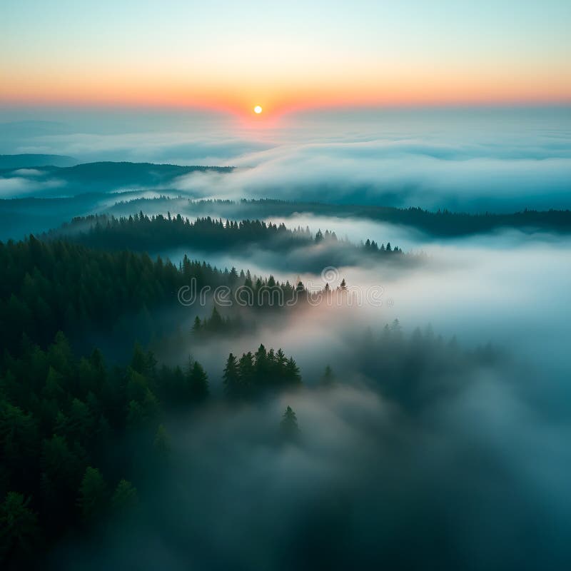 The Forest is in a Fog.View from Above Stock Photo - Image of beauty ...