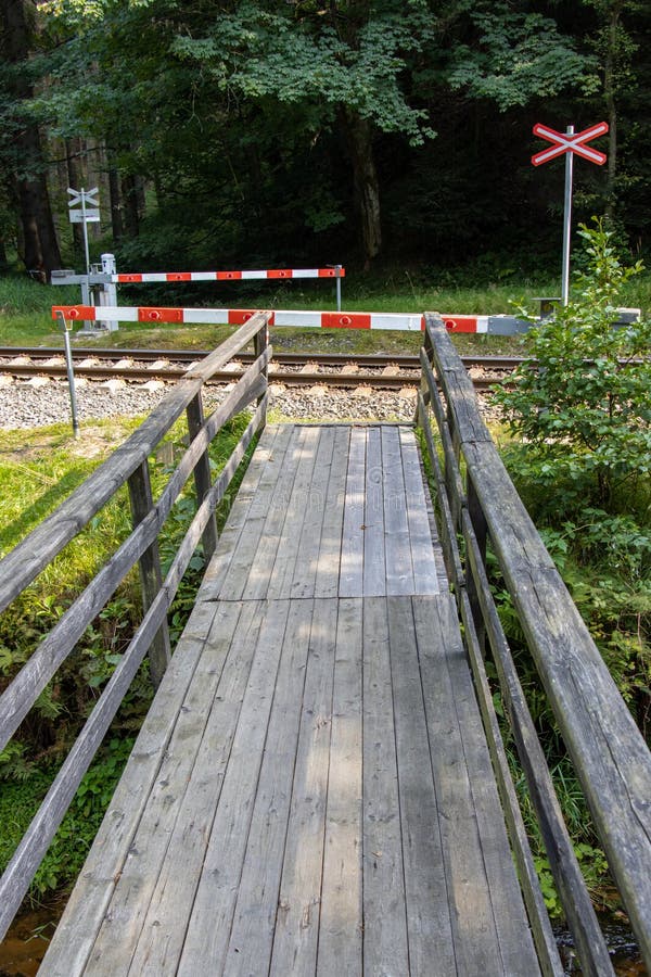 Forest Footpath with Footbridge Closed by a Barrier before Entering the ...