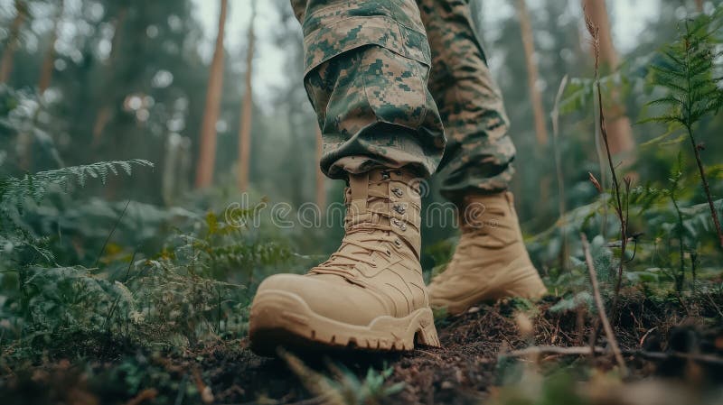 Forest Footsteps Soldier S Journey through the Woods in Camouflage and ...