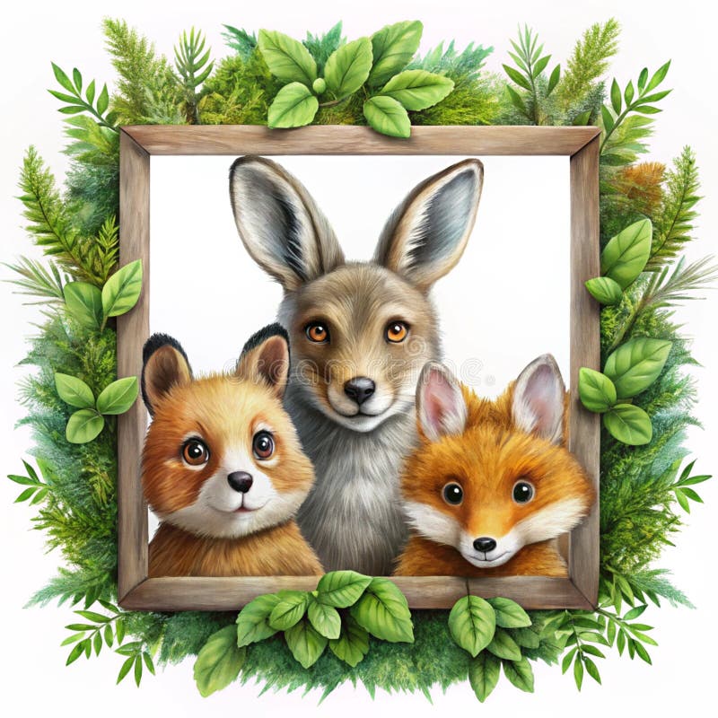 Forest Friends Framed in Nature Stock Illustration - Illustration of ...