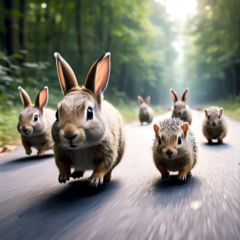 Forest Friends on the Run : AI Generated Stock Photo - Image of charge ...