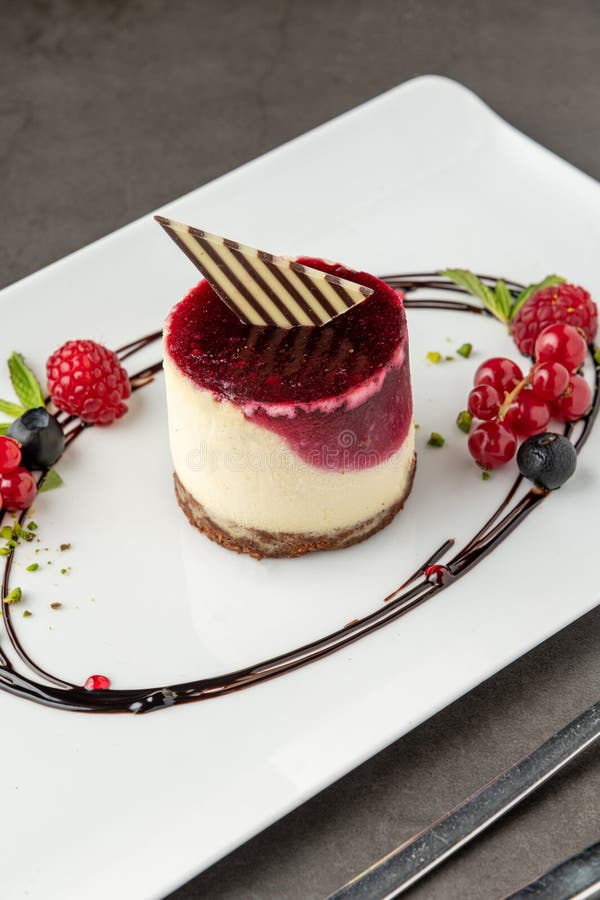 Forest Fruit Mini Cake on a White Porcelain Plate Stock Photo - Image ...