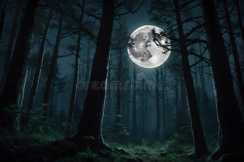 A Forest with a Full Moon Background Stock Photo - Image of transylvania, dark: 313341592
