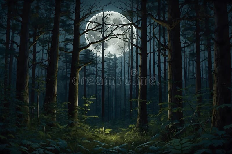 A Forest with a Full Moon Background Stock Image - Image of fantasy ...