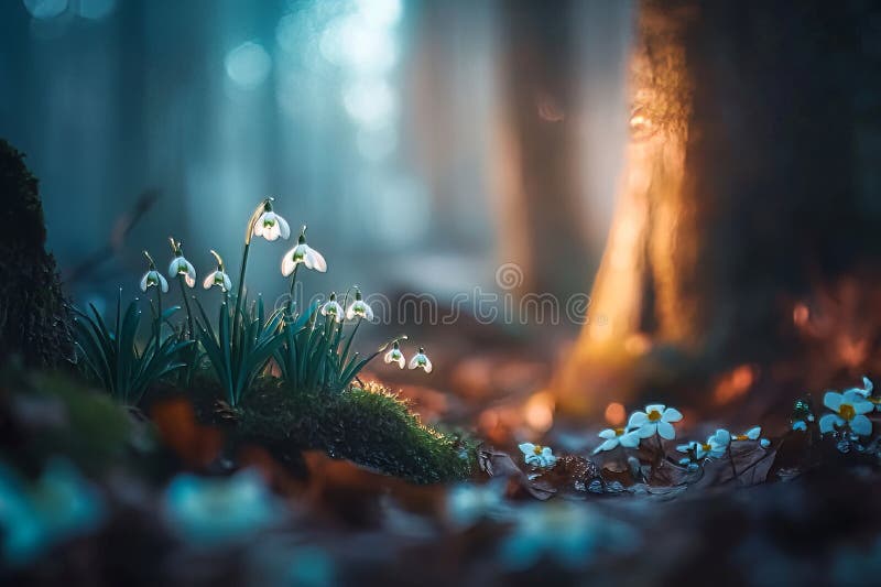 In the Forest, Galanthus Snowdrops, the Little First Flowers of Spring ...
