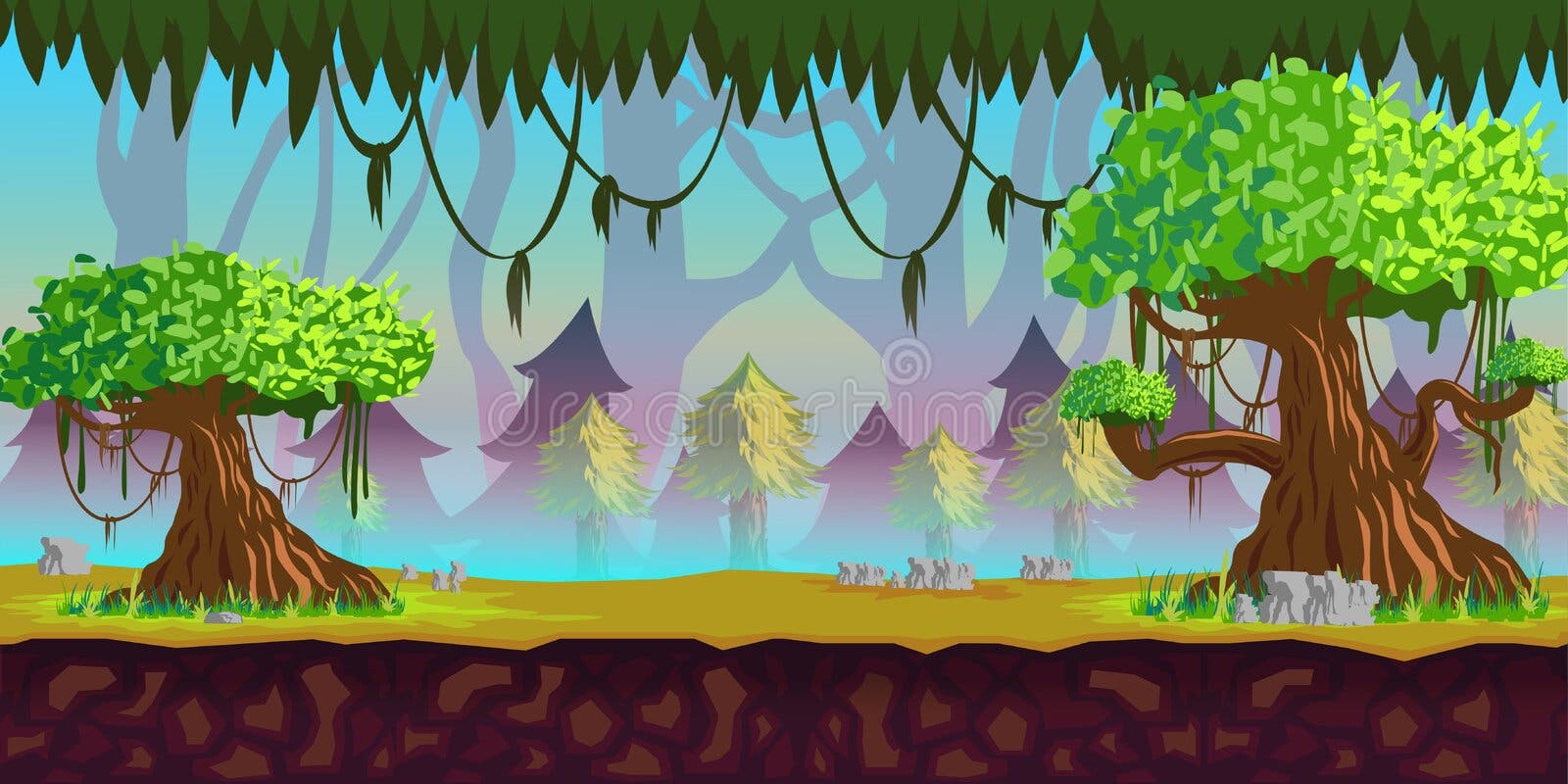 Cartoon Forest Landscape, Endless Vector Nature Stock Vector ...