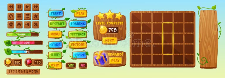 Forest Game Menu Interface. Ui Game Buttons, Gui Elements Game Asset ...