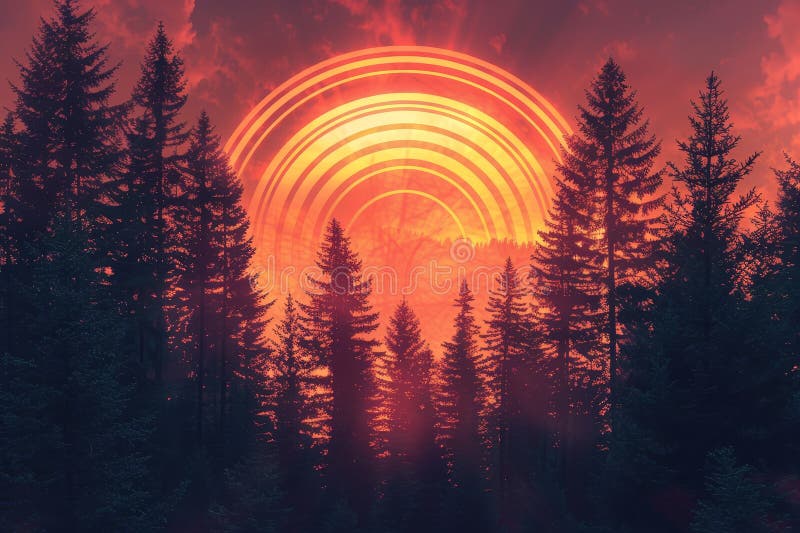 A Forest with a Glowing Circle in the Center Stock Image - Image of ...