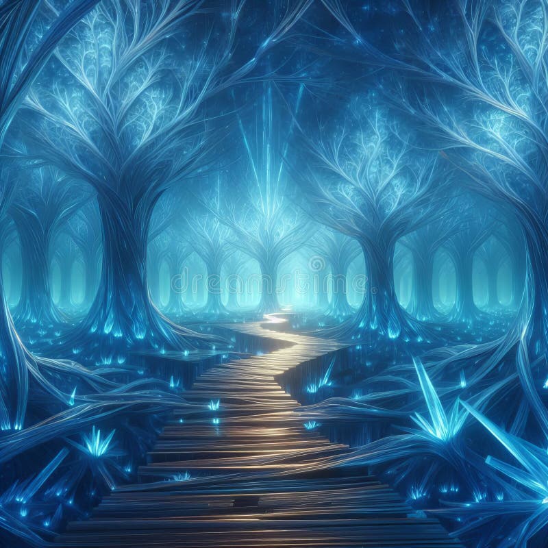A Forest of Glowing Crystal Trees with Paths that Twist and Turn Stock ...