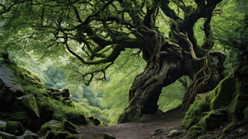 Forest gnarled tree stock image. Image of mystery, weathered - 372505937