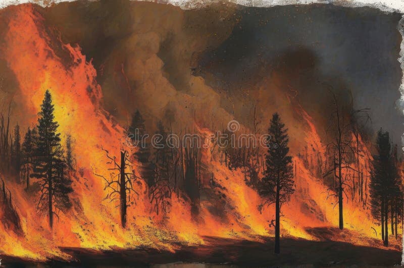 A Forest Going Up in Flames Stock Illustration - Illustration of ...
