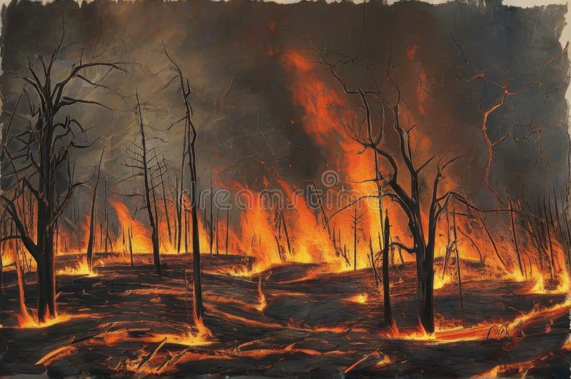 A Forest Going Up in Flames Stock Illustration - Illustration of blaze ...