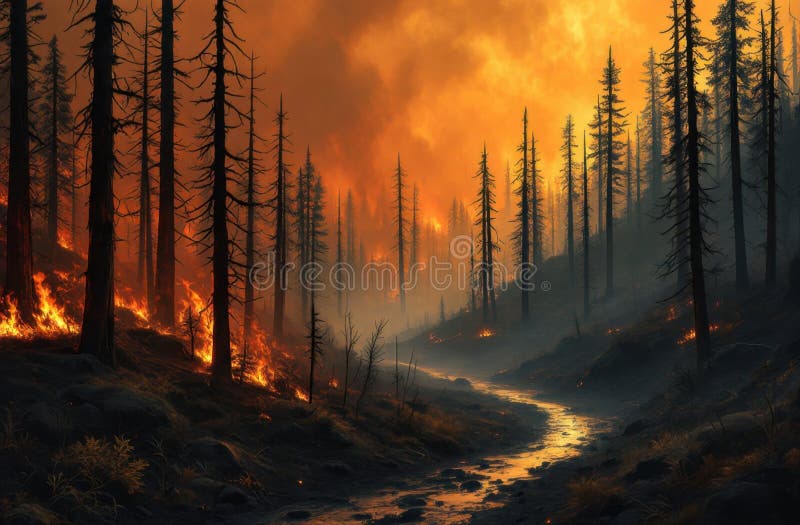 A Forest Going Up in Flames Stock Illustration - Illustration of earth ...