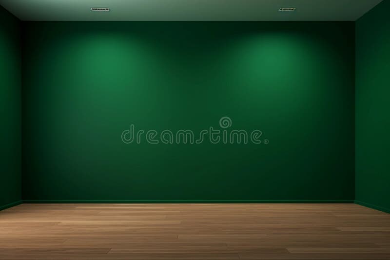 Forest Green Color Empty Room with Ceiling Light in Modern Interior ...