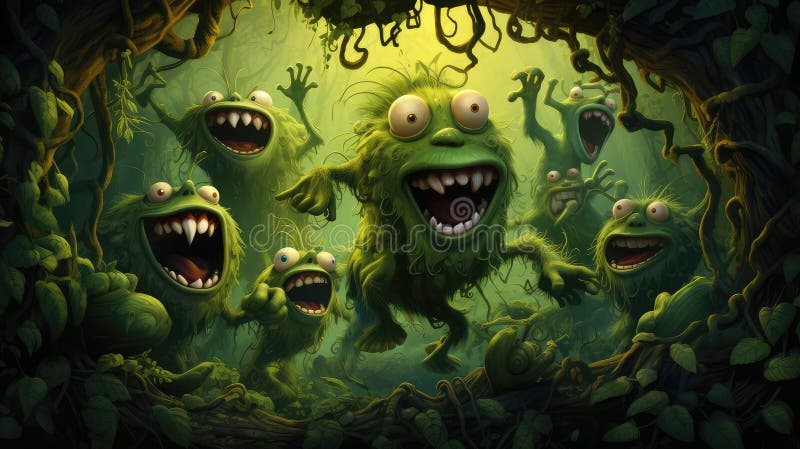 Forest Green Monster Cartoon Stock Illustration - Illustration of vines ...