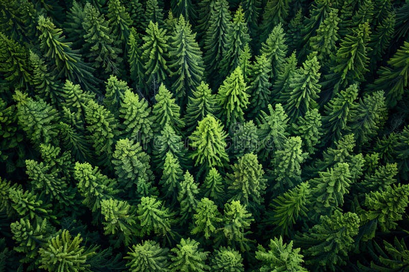A Forest of Green Pine Trees Seen from Above, Dark Green, Hyper ...