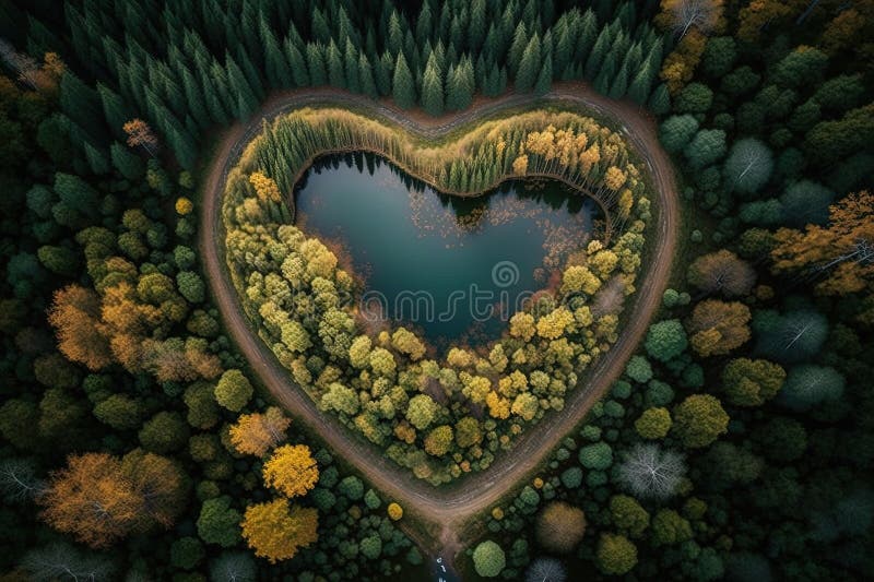 Forest Heart Shape Aerial Top View Illustration Generative Ai Stock ...