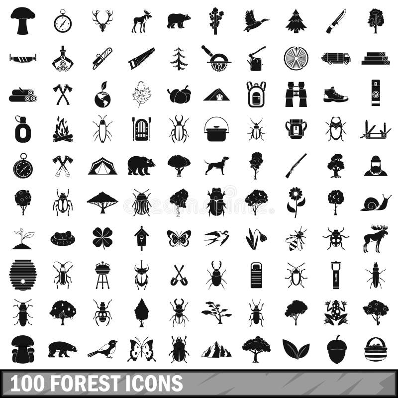 Forest Set Icons in Monochrome Style. Big Collection of Forest Vector ...