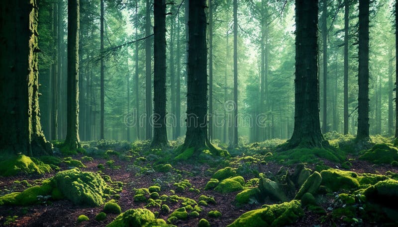 In the Forest Illustrated Trees during a Walk through the Forest Stock ...