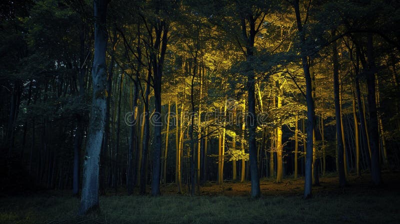 Forest Image Illuminated at Night . Generative Ai Stock Illustration ...