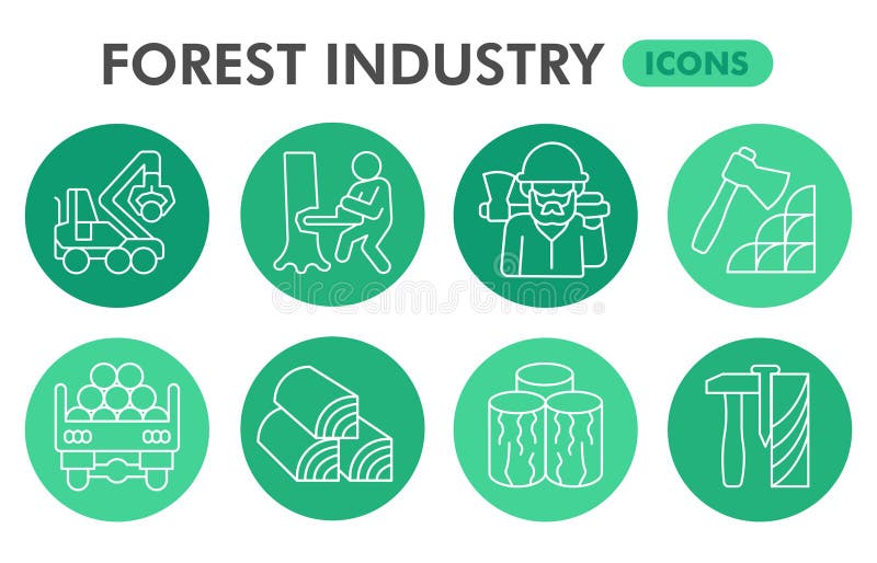 Forest Industry Symbols Collection or Sketches, Forestry Theme Bubbles ...