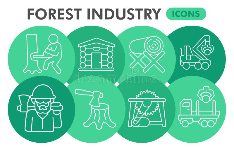 Forest Industry Symbols Collection or Sketches, Forestry Theme Bubbles ...