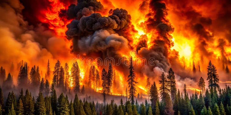 Forest Inferno: a Devastating Wildfire Rages through the Dense Woods ...