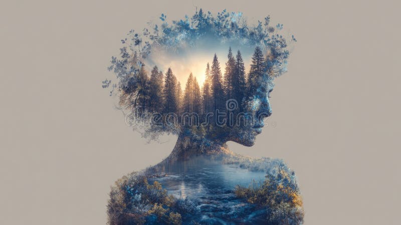 Forest Inside Human Silhouette Symbolizing Peace of Mind and Nature ...