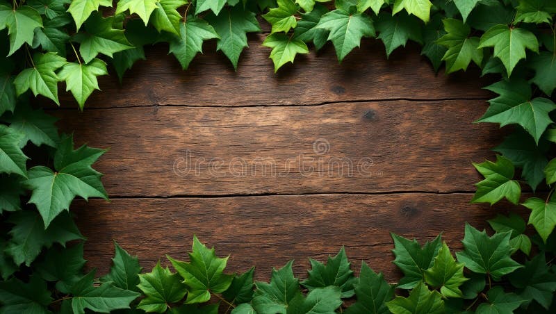 Forest Inspired Brown Bark Texture with Green Ivy Border Stock ...