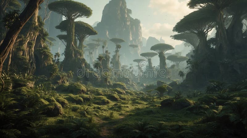 Forest Jungle Landscape on Unknown Alient Ai Generated Stock ...