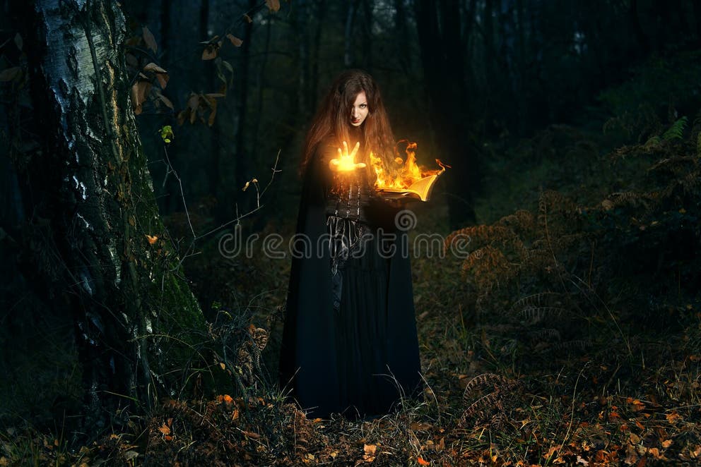 Forest Keeper Casting Fire Magic Stock Photo - Image of evil, robe ...