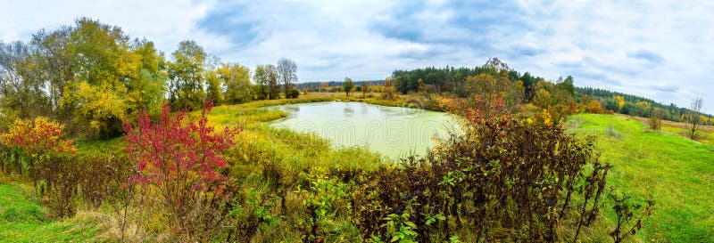 Forest Lake in Fall. Panorama Stock Image - Image of panoramic, beauty ...