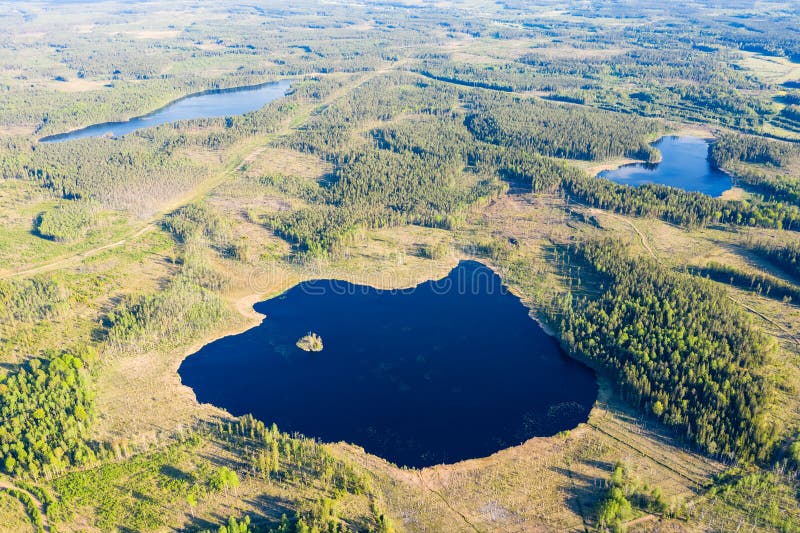 Forest Lake with the Island Aerial View Stock Photo - Image of view ...