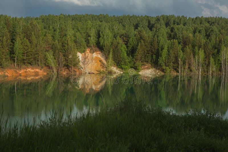 Forest Lake Landscape. View of the Blue Lake Forest Stock Image - Image ...
