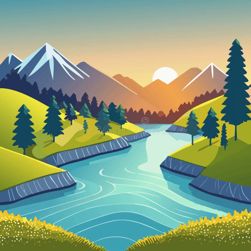 Sunset Lake Vector Landscape Background Stock Illustrations – 16,466 ...