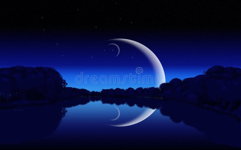 Forest lake at night stock illustration. Illustration of morning - 26930046