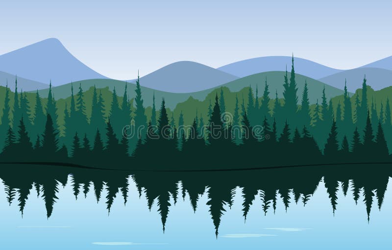 Forest lake panorama stock vector. Illustration of mountain - 60001356