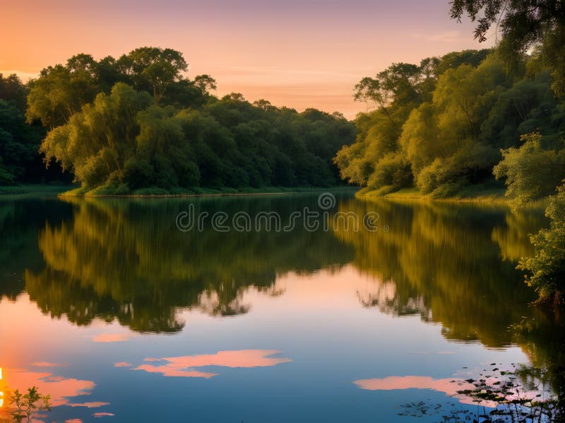 A Forest Lake or River in the Middle of Trees Reflected in the Water ...