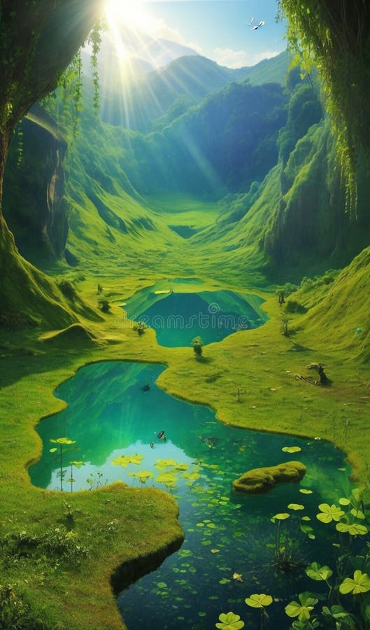 Sun Rays through the Forest, Forest with Lake Scene, Sun Rays on the ...