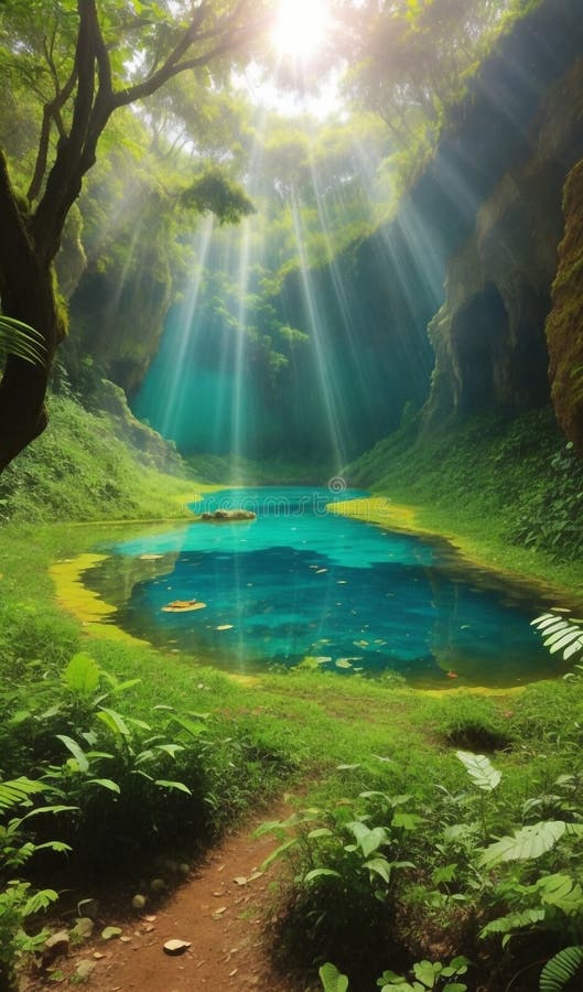 Sun Rays through the Forest, Forest with Lake Scene, Sun Rays on the ...