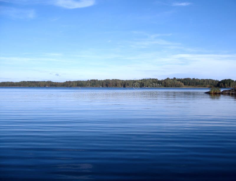 Forest Lake Under Blue Cloudy Sky, Finland Stock Photo - Image of river ...