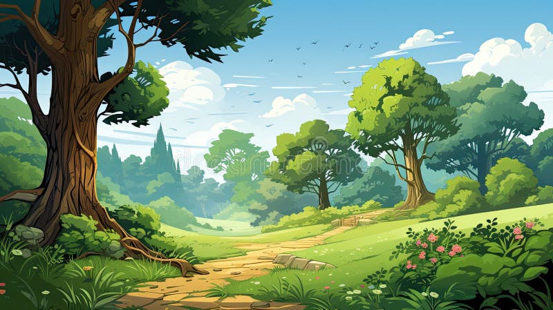 Forest Landscape Background with Complementing Tree and Plant ...