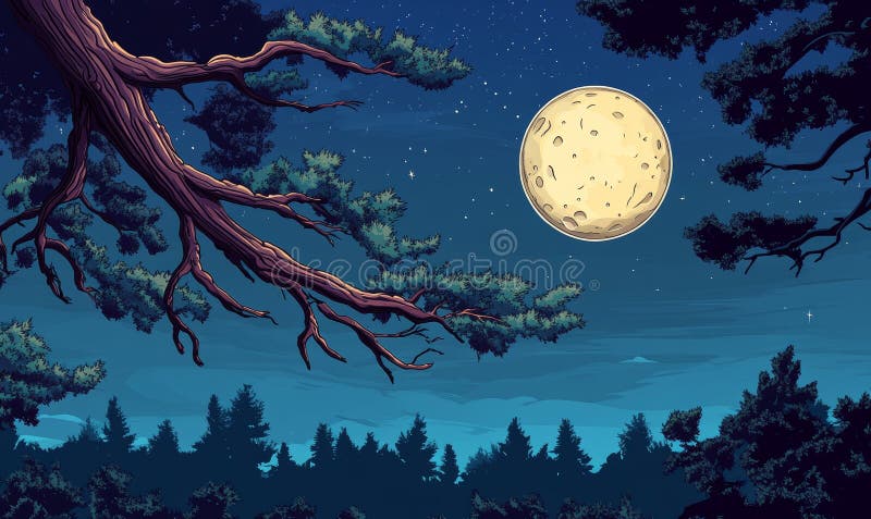 A Forest Landscape with a Bare Branch in the Night Stock Image - Image ...