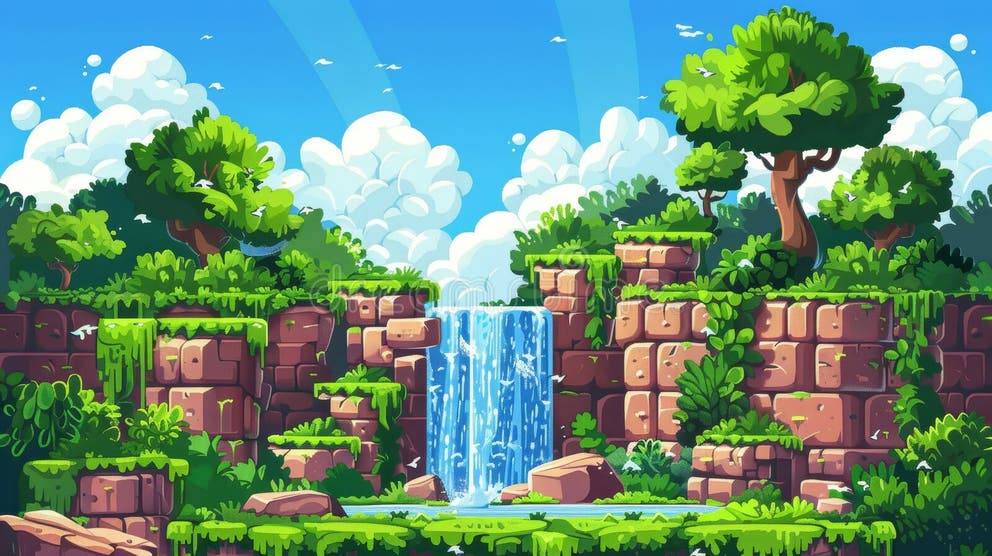 Forest Landscape with Cascade Waterfalls Stock Photo - Image of splash ...