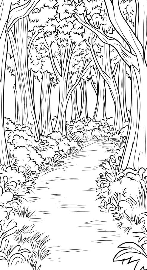 Forest Landscape Coloring Book, Example of Children S Coloring Book ...