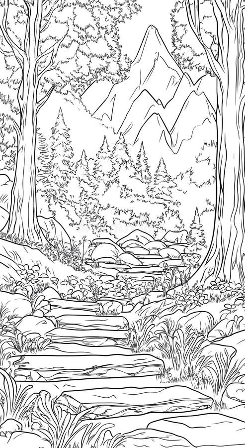Forest Landscape Coloring Book, Example of Children S Coloring Book ...