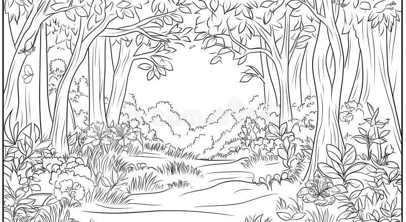 Forest Landscape Coloring Book, Example of Children S Coloring Book ...