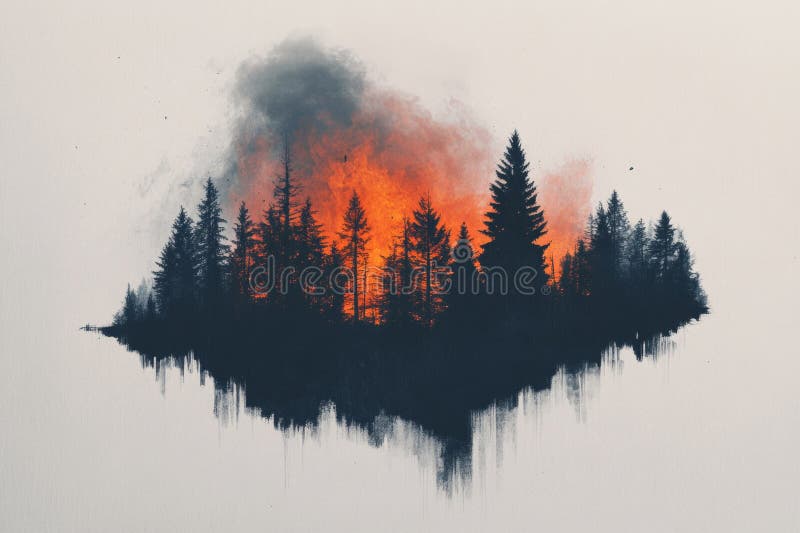 Forest Landscape with Dramatic Fire and Smoky Atmosphere Stock ...