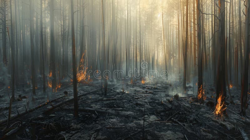 Devastating Scene of Burned Trees in the Forest Stock Photo - Image of ...