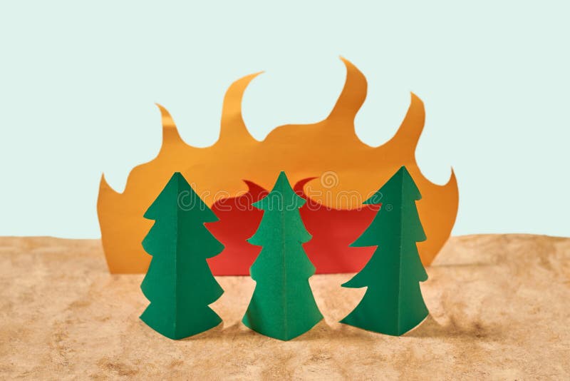 Forest Landscape in Forest Fire. Concept Art with Paper Stock Image ...